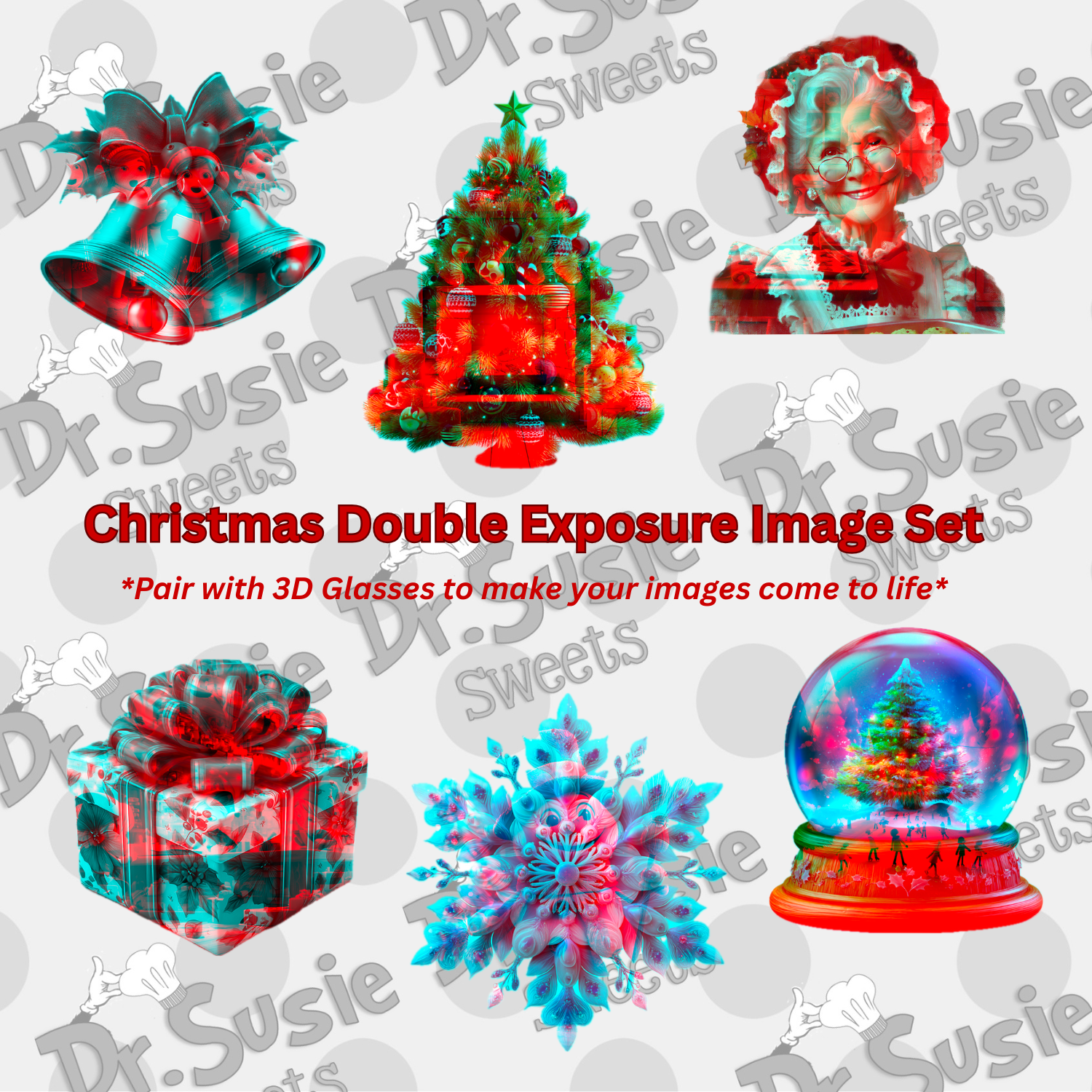 Christmas Double Exposure Anaglyph Image Set-Edible Printer Digital Im ...